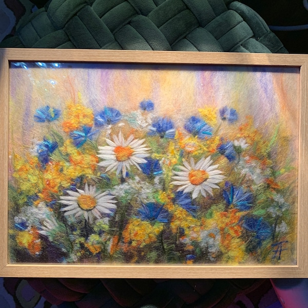 Flower Picture Felt Painting Needle Felting Painting 3D Wall Decor Wool ...