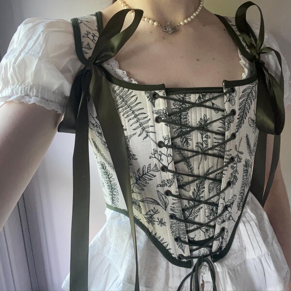 Violet Front Lacing Corset, Reversible Botanical Overbust Corset With ...