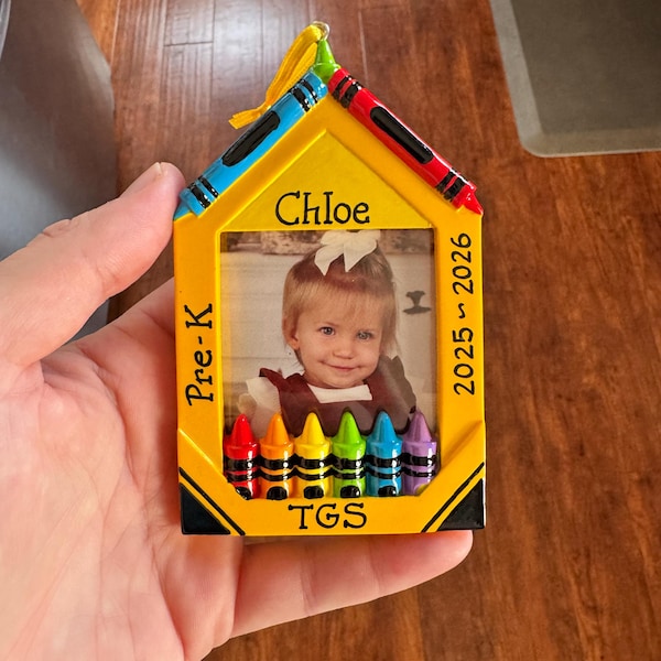Crayon Picture Frame School Grades Personalized Christmas Ornament-prek ...