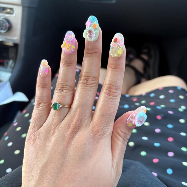 Capyorange Press On, Cute 3D Painted Nails, Cute Capybara Nails, Orange ...