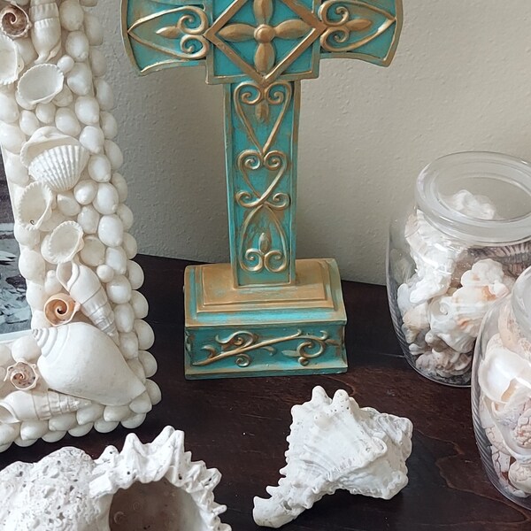 Large Hand Decorated Floral Decoupage Painted Scallop Shell Gift ...