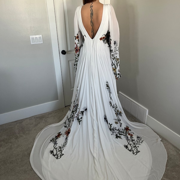 Meadow Ivory | Embroidered Botanical Floral Dress | Flower Embroidery ...