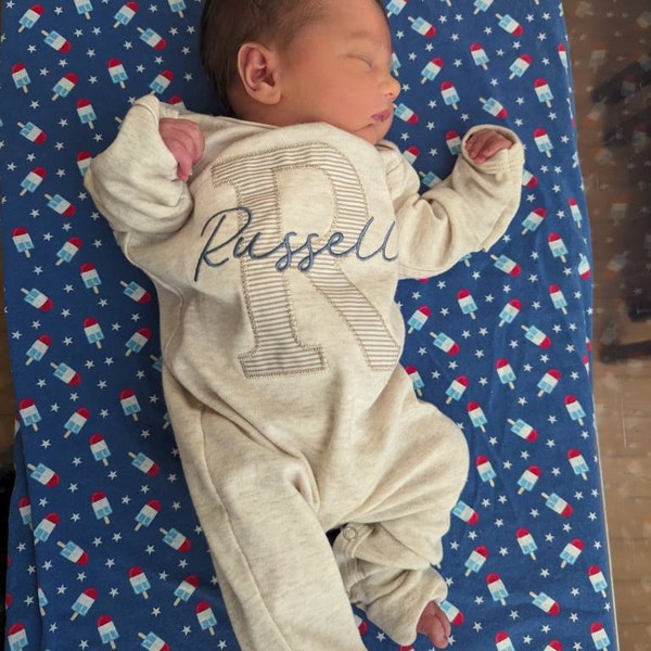 Personalized Neutral Baby Fold Over Footie and Hat Set, Custom Infant ...