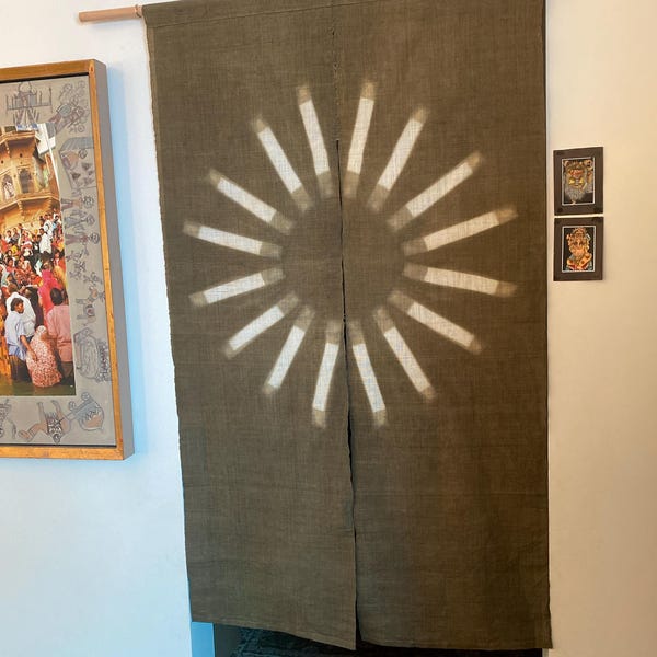 Japanese Linen Noren Curtain - 3 Panels - Handwoven Natural Ramie ...