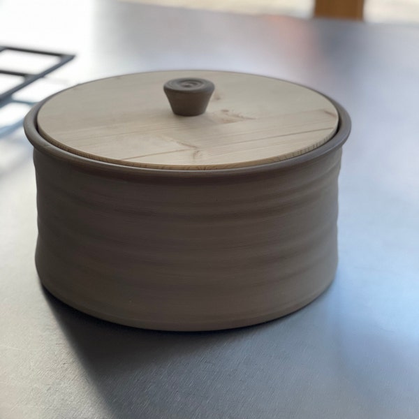Handmade Bread Pot With Wooden Lid - 3 Sizes | Ceramic Bread Box ...