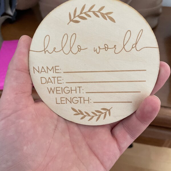 Hello World Wooden Birth Announcement Sign, Baby Name Sign, Hospital ...