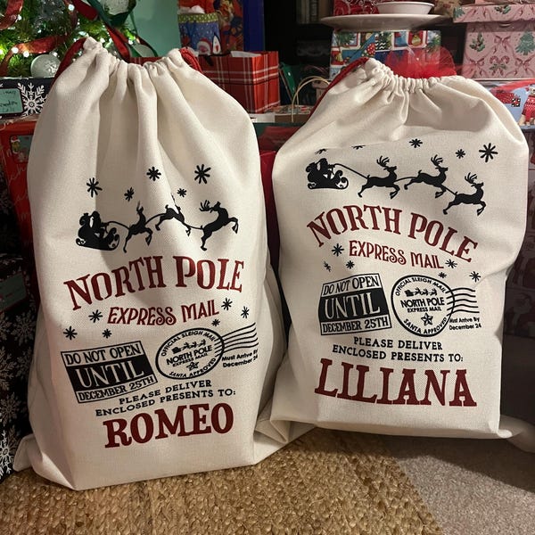 North Pole Santa Sack, Presents Bag, Christmas Gift Sack, Personalized ...