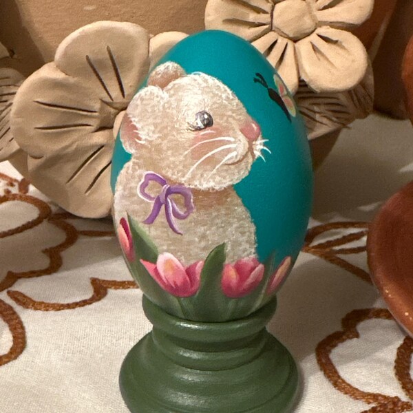 Bunny, Hand Painted Bunny, Bunny Gift, Hand Painted Wood Egg, Easter ...
