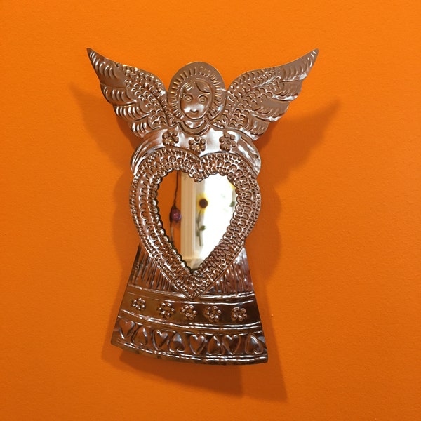 TIN ANGEL With MIRROR, Mexican Tin Art, Angel With Mirror, Mexican ...