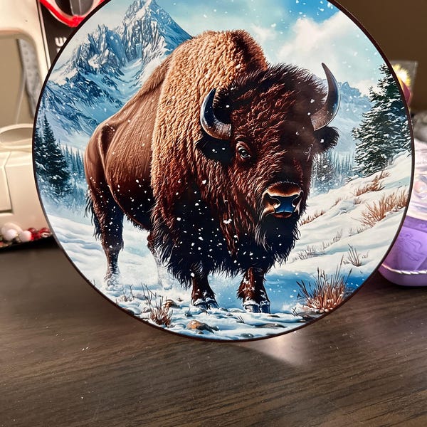 Winter Bison Wreath Sign, Southwest Sign, Buffalo in Snow Sign ...