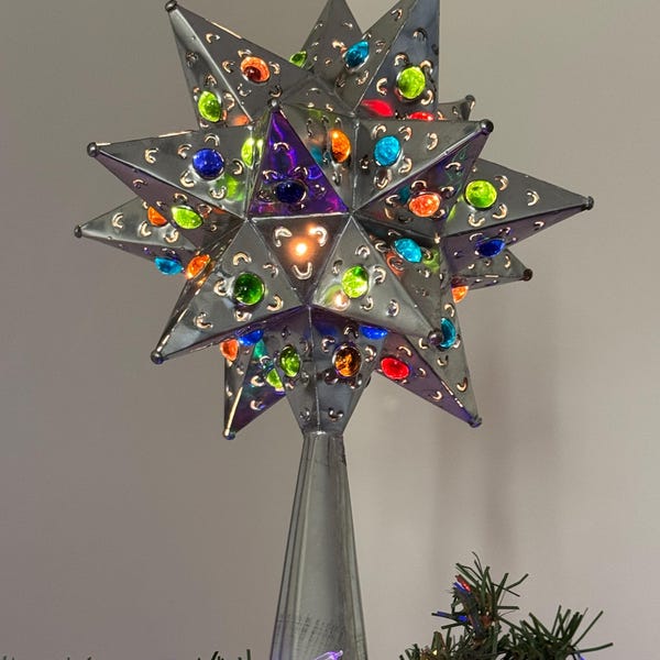 Tin Punched Handmade Star Tree Topper Handmade Brown With Clear Marbles ...