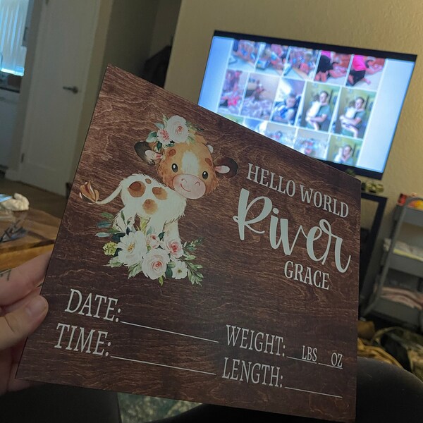 Baby Cow Birth Stat Sign, Custom Wood Sign, Nursery Decor, Name ...