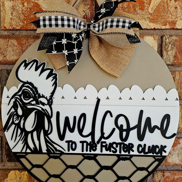 Welcome to the Fuster Cluck Door Hanger SVG, Rooster Laser Cut File ...