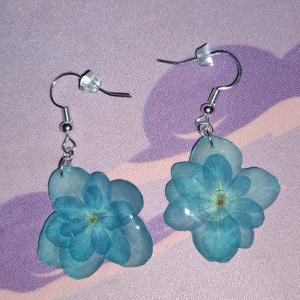 Real Hydrangea Flower Earrings, Handmade Pressed Hydrangea Flower Resin ...