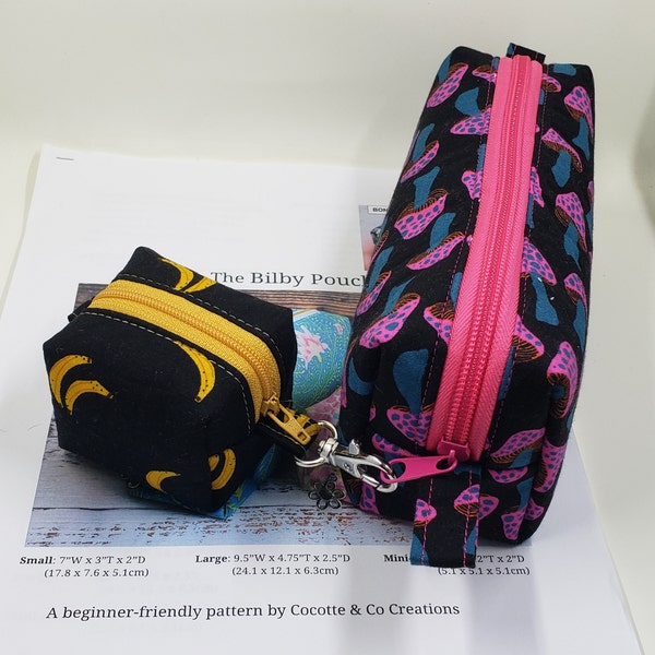 Bilby Pouch Sewing Pattern, Boxy Zipper Pouch Pattern, Bonus Mini-cube ...