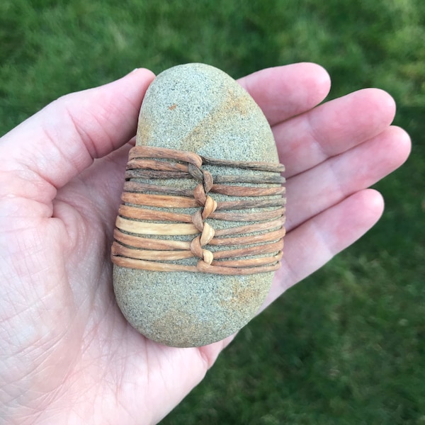Tooth Stone - M, Zen Rock Wrap, Meditation Stone, Kelp Fiber Wrapped ...