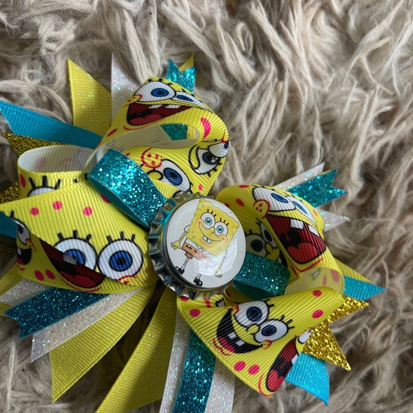 Spongebob - Sparkle Bow With Bottle Cap - Etsy