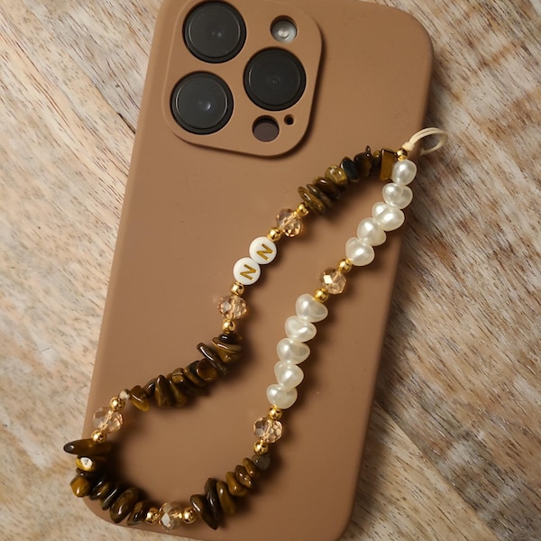 Tigers Eye Phone Strap,healing Crystal Phone Chain,pearl Beaded Phone ...