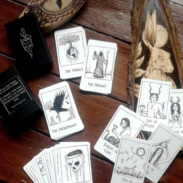 Black Line Tarot Cards by Agni Prasada Burning, Macabre Tarot Deck - Etsy