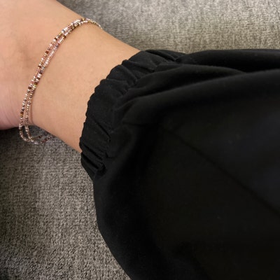 STARDUST Gold Luster Beaded Anklet Double Wrap Anklet Stretchy Anklet Anklets for Women Czech ...