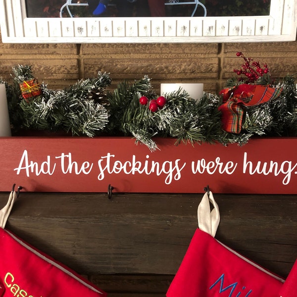 Red Stocking Holder, Mantle, Wooden Box, Christmas, Modern Farmhouse ...