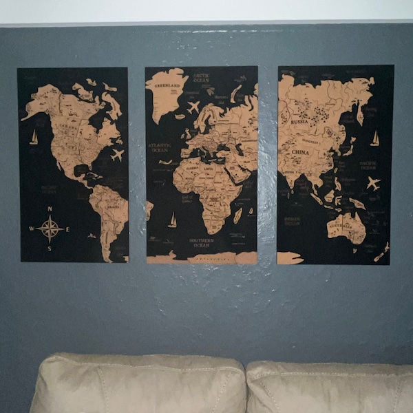 World Map Push Pin Wall Art, World Map Board, Wooden World Map Travel ...