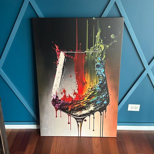Colorful Wine Glass Painting Print, Canvas Art Prints, Wine Lover Gift ...