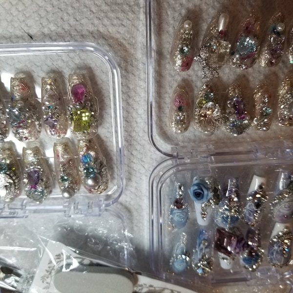 Luxury Press-on Nails, High-end Swarovski Crystal Long Nails, Roseup ...