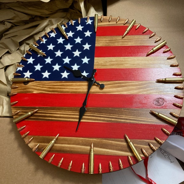 American Flag Clock,rustic USA Clock,patriotic Wall Clock,usa Flag ...