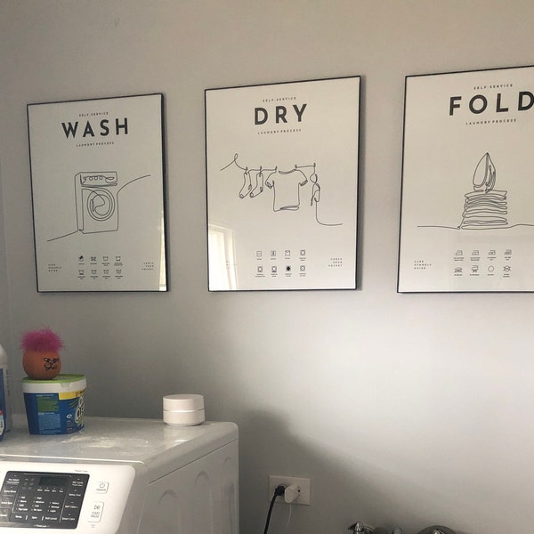 Lr05/wash-dry-fold, Laundry Room Poster, Three Pieces Print Set, Single ...