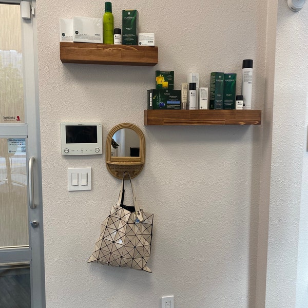 Floating Thick Wall Shellf With Lights, Wooden Shelf With Led Light ...