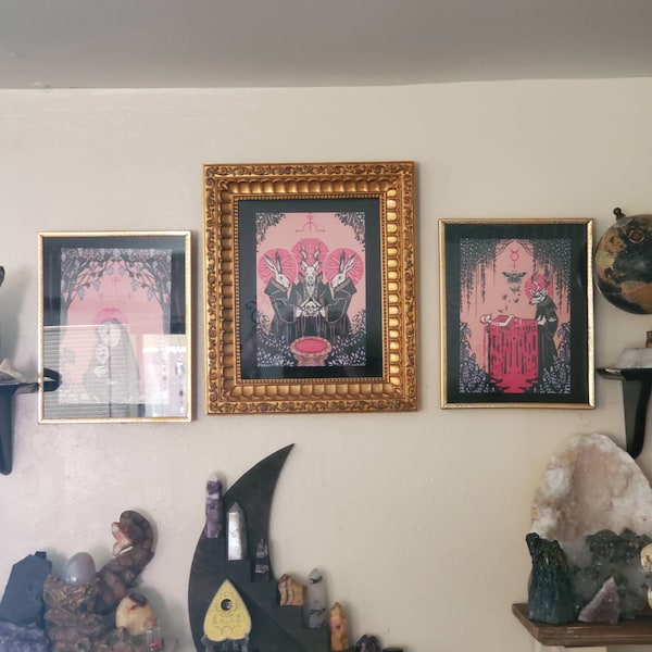 Ritual Triptych- Set of 3 Prints (2 SIZES)- Gothic Art, Occult, Owls ...