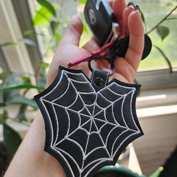 Spider Web Heart Embroidered Faux Leather Keychain - Etsy