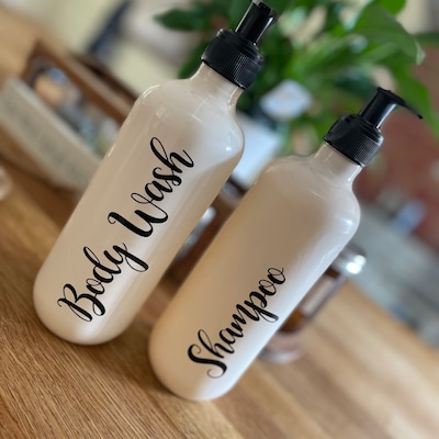 Set of 3 SHAMPOO, CONDITIONER and BODYWASH Bathroom Bottle Decals ...