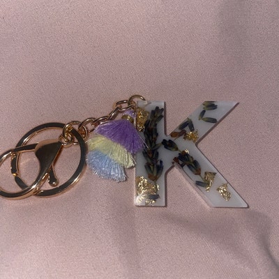 Lavender Keychain With Tassel Floral Keychain Letter - Etsy