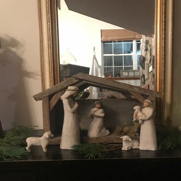 Barn Wood Nativity Stable, Wooden Manger, Creche, Set, Nativity Stable ...