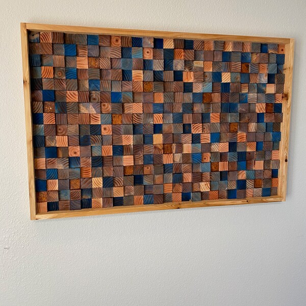 Blue, Charcoal and Rusted Steel Hanging Rustic Wood Wall Art Decor ...