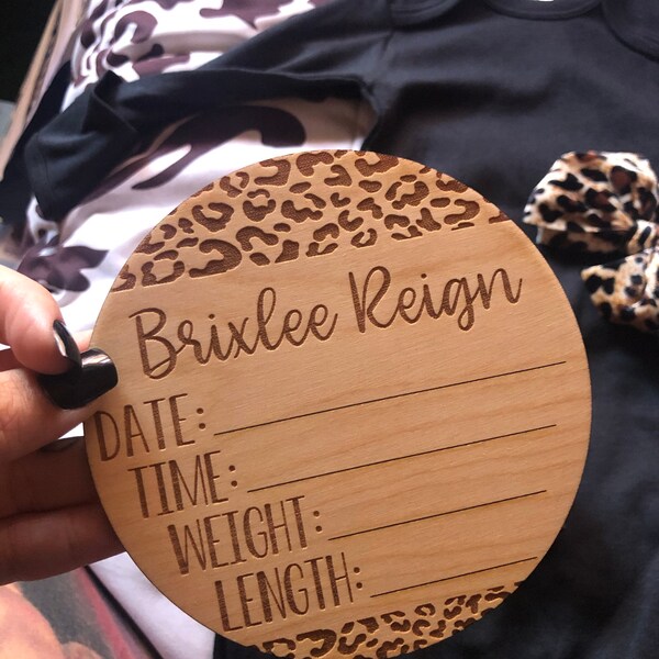Leopard Print Birth Announcement Sign, Birth Stats, Animal Print, Laser ...