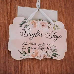 New Baby Room Sign Hospital Door Boy Girl Stats Sign for Birth ...