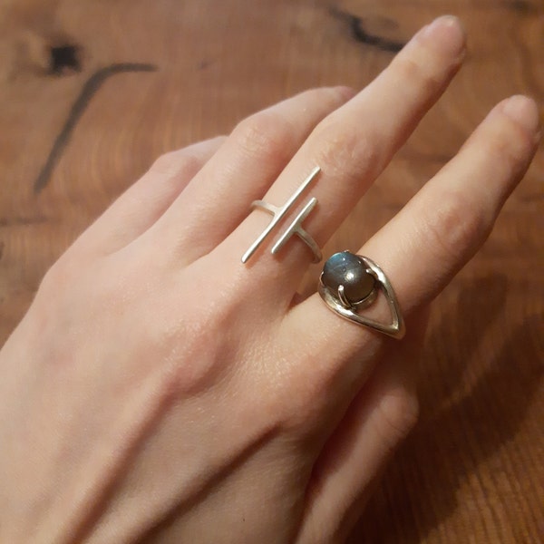 Parallel Bar Ring, Parallel Ring, Long Silver Bar Ring, Sterling Silver ...