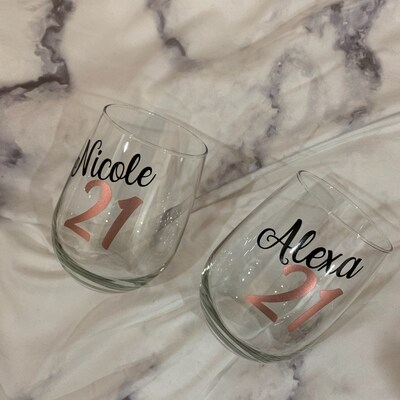 21st Birthday Wine Glass/personalized 21st Birthday Glass/21st Birthday ...