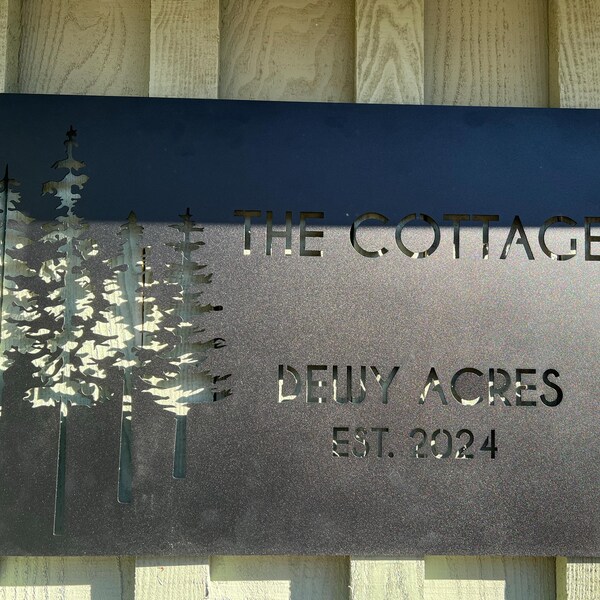 Personalized Metal Cabin Name Sign, Pine Tree Custom Metal Sign ...