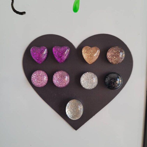 Rainbow Glitter Mini Magnets // Set of 6 - 12mm Heart-shaped Glass ...