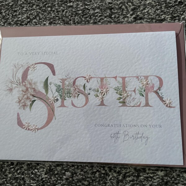 Personalised Handmade Sister Birthday Card, Happy Birthday Sister, Green Floral, 30th, 40th ...