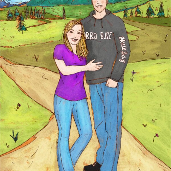 Couple Family Portrait Digital Illustration, Custom Art Commission ...