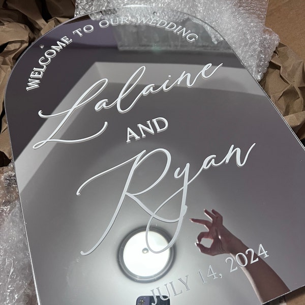 Arch Mirror Acrylic Wedding Welcome Sign | Modern Welcome Sign | Mirror ...