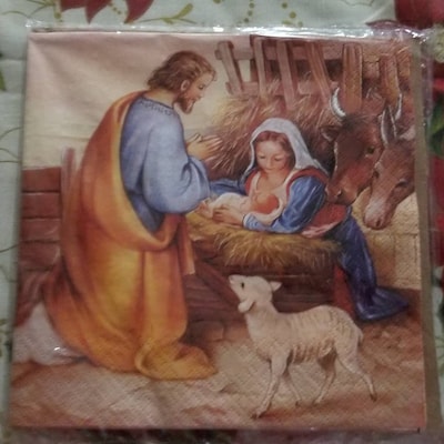 4 Christmas Napkins Away in a Manger Holy Family Napkins Nativity ...