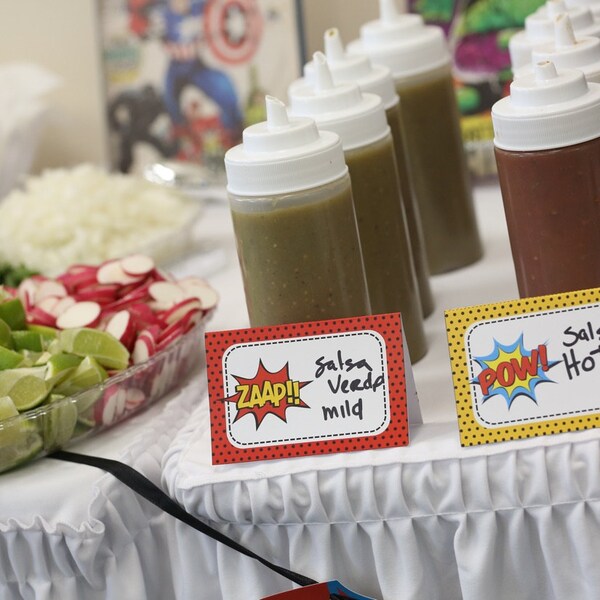 Superhero Food Labels; Printable Super Hero Tent Cards, Superhero Party ...