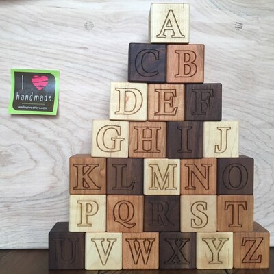 26-piece PICTURE ALPHABET Block Set Natural Wooden Toy Blocks With ...