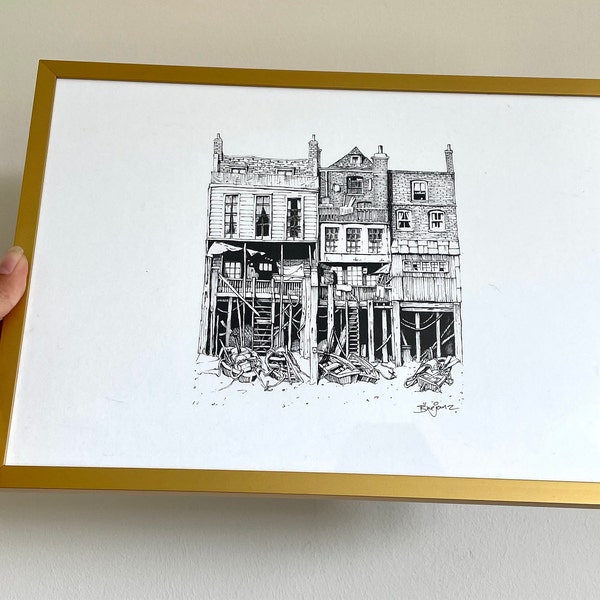 Lighthouse Town A4 Print of a Pen & Ink Drawing - Etsy